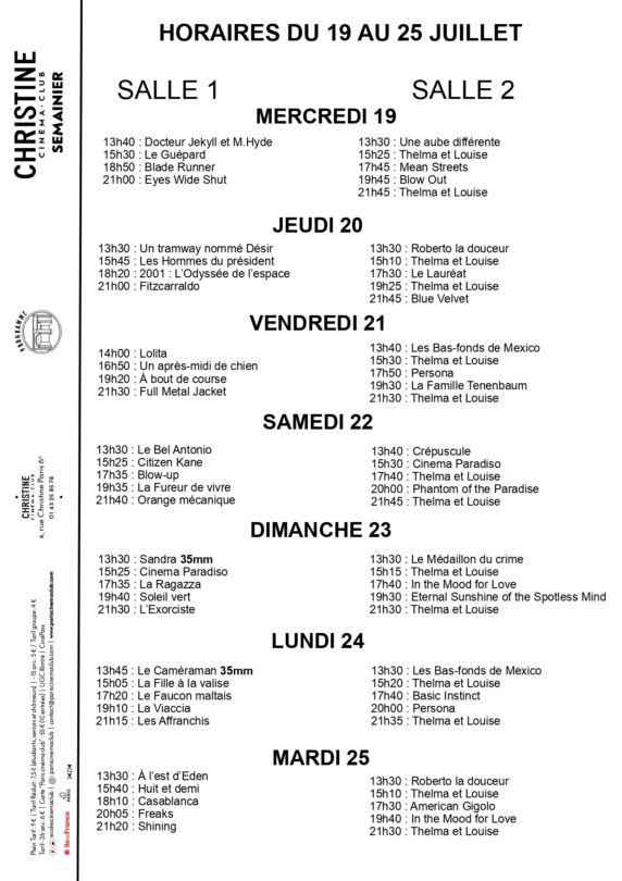 Programmation et horaires • Paris Cinéma Club